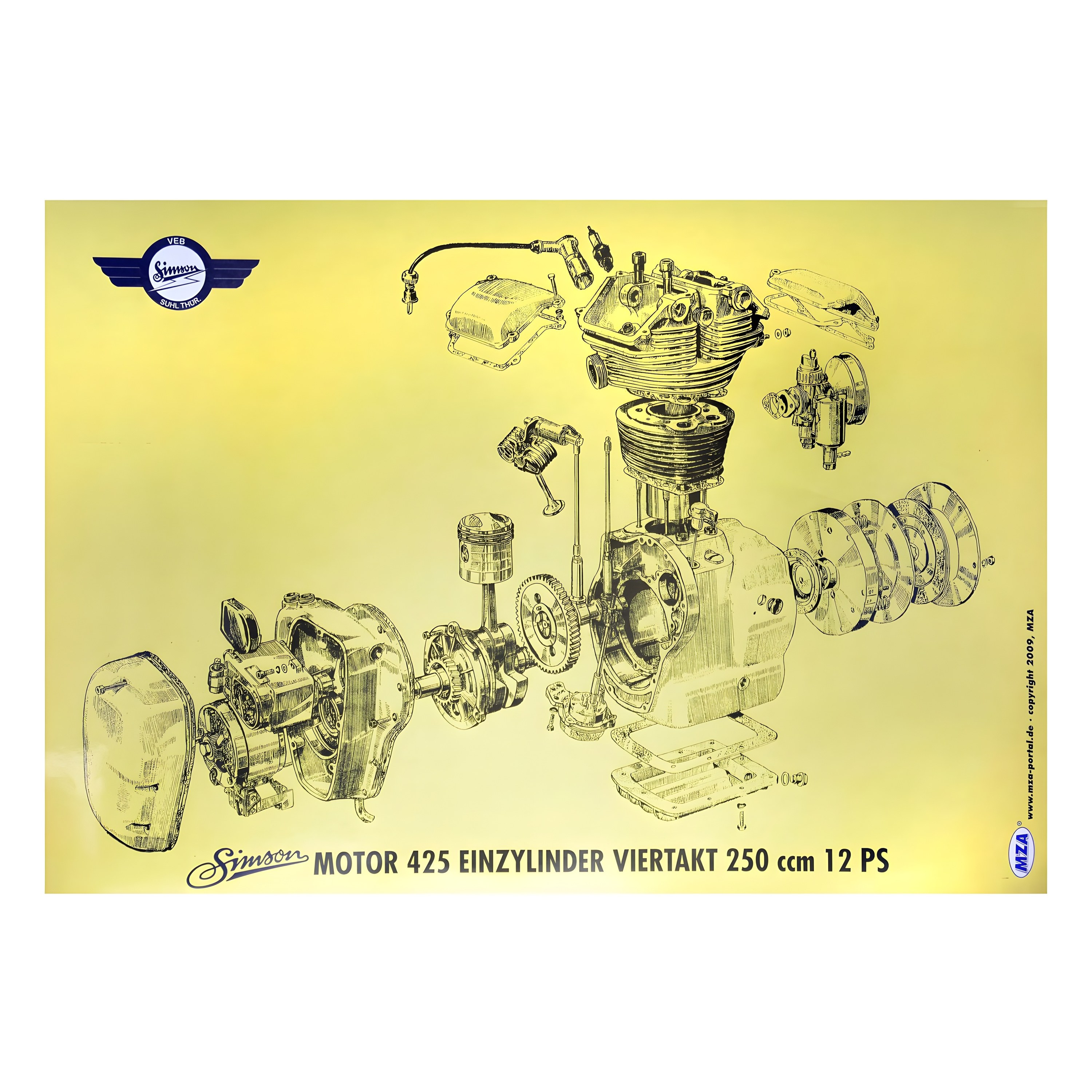 Exploded view, color poster for engine 425 - single cylinder four ...